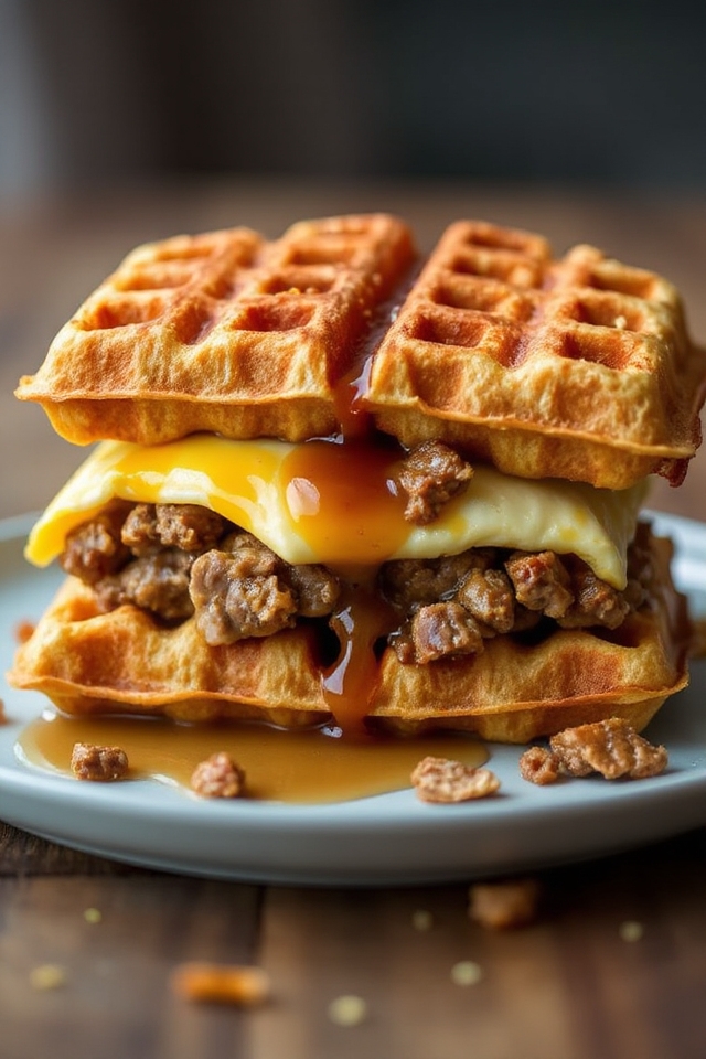 Waffle Breakfast Sandwich Recipe - fastfoodfixation.com